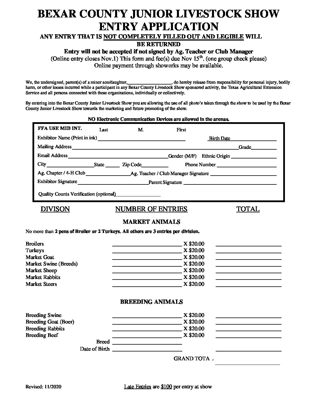 Entry form revised 2021 | Bexar County Junior Livestock Show